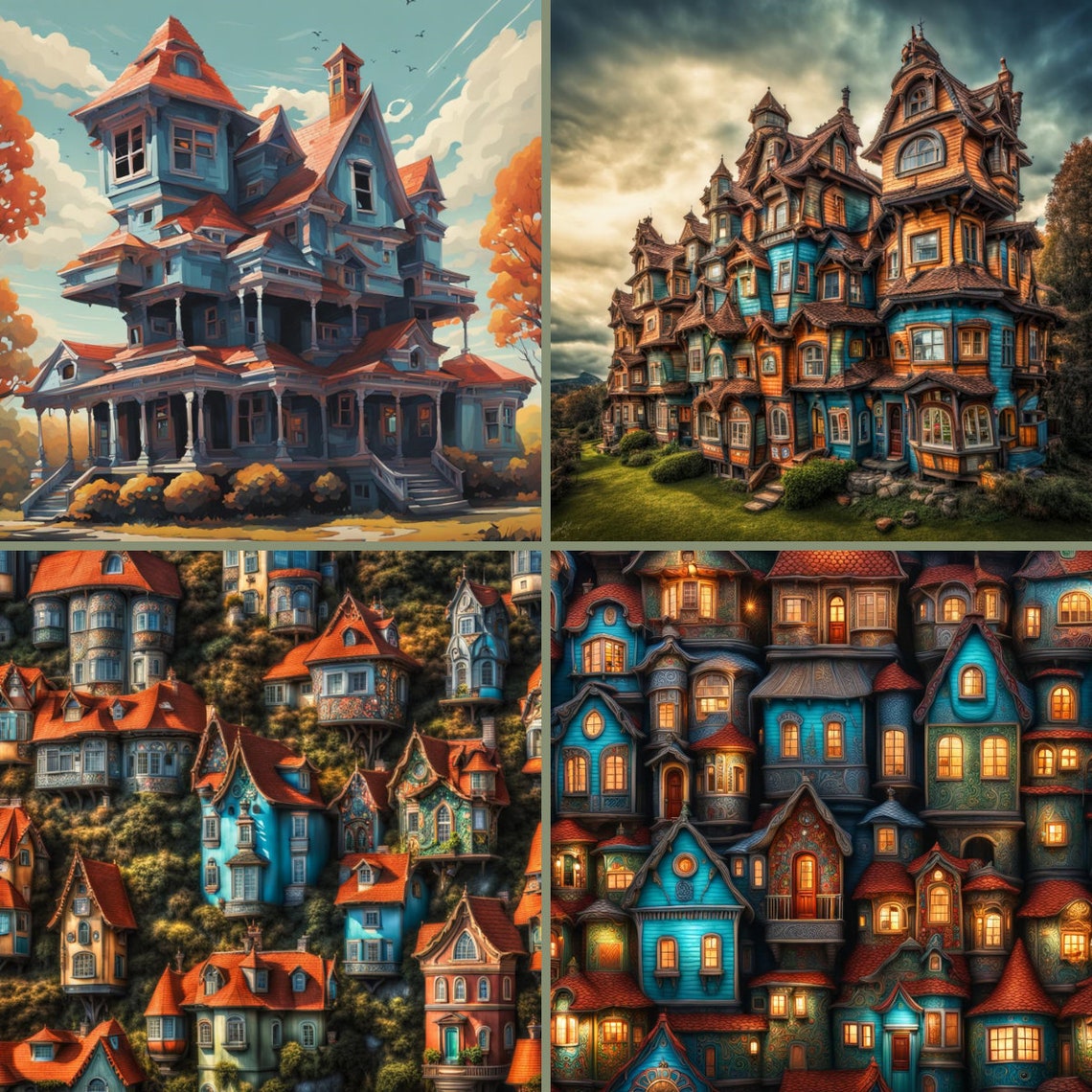 Printable Scrapbook Sheets Whimsical Houses Victorian Junk Journal ...