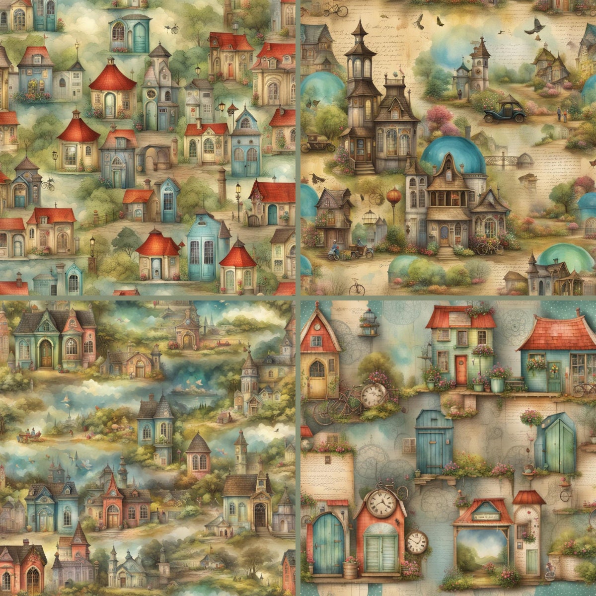 Printable Scrapbook Sheets Whimsical Houses Victorian Junk Journal ...