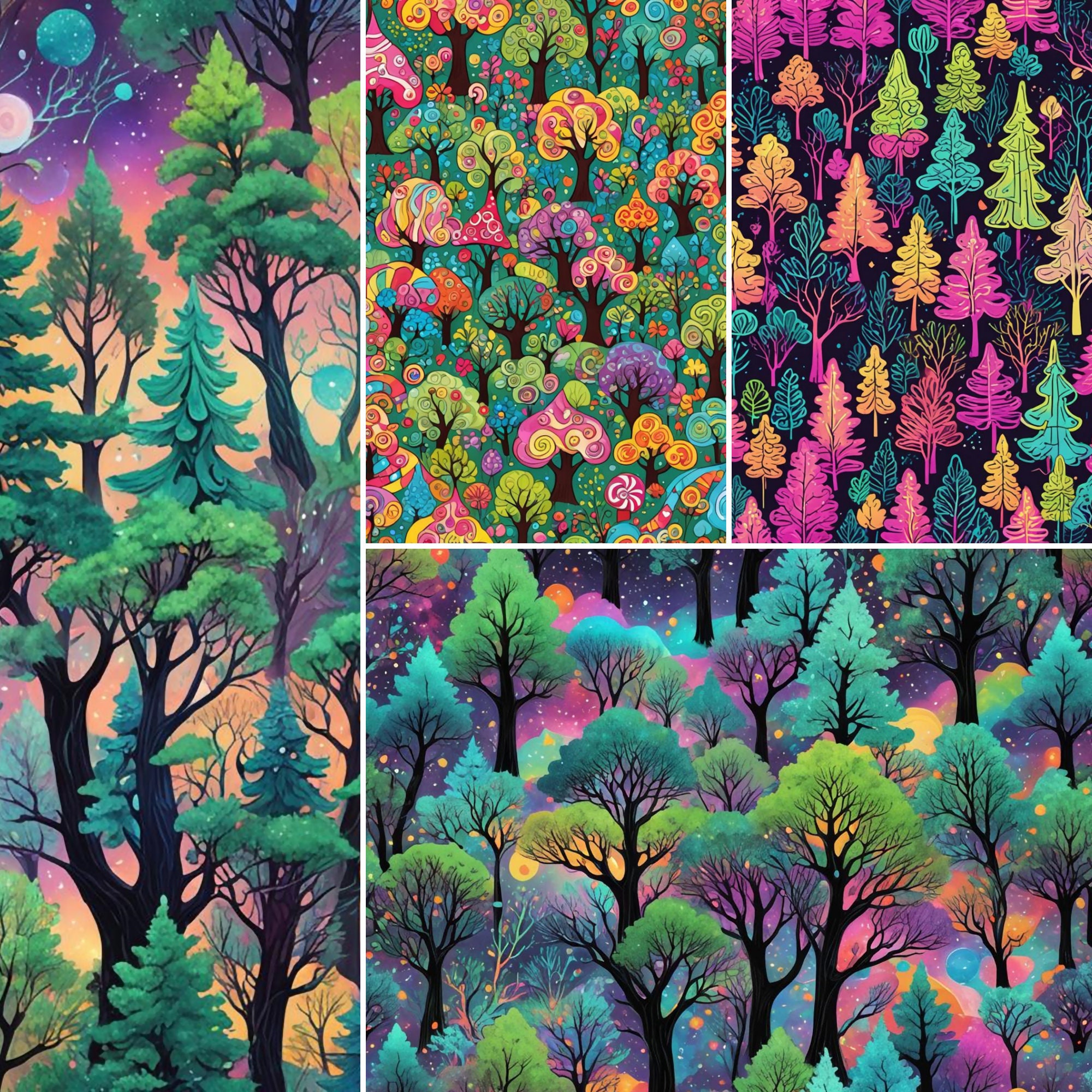 13 Printable Scrapbook Sheet Colorful Trees Decorative Craft Paper Junk ...