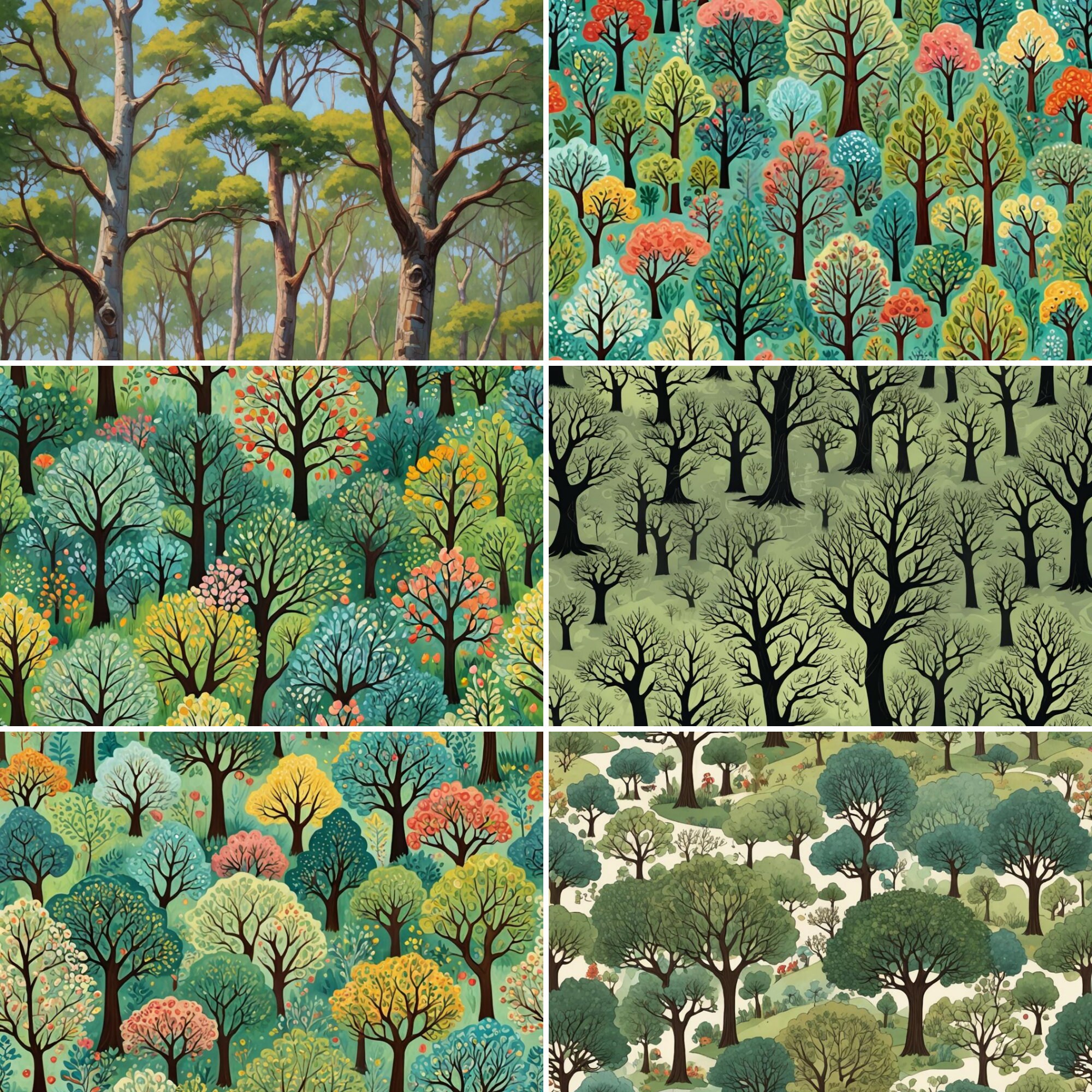 12 Printable Scrapbook Sheets Whimsical Green Trees Journal Paper ...