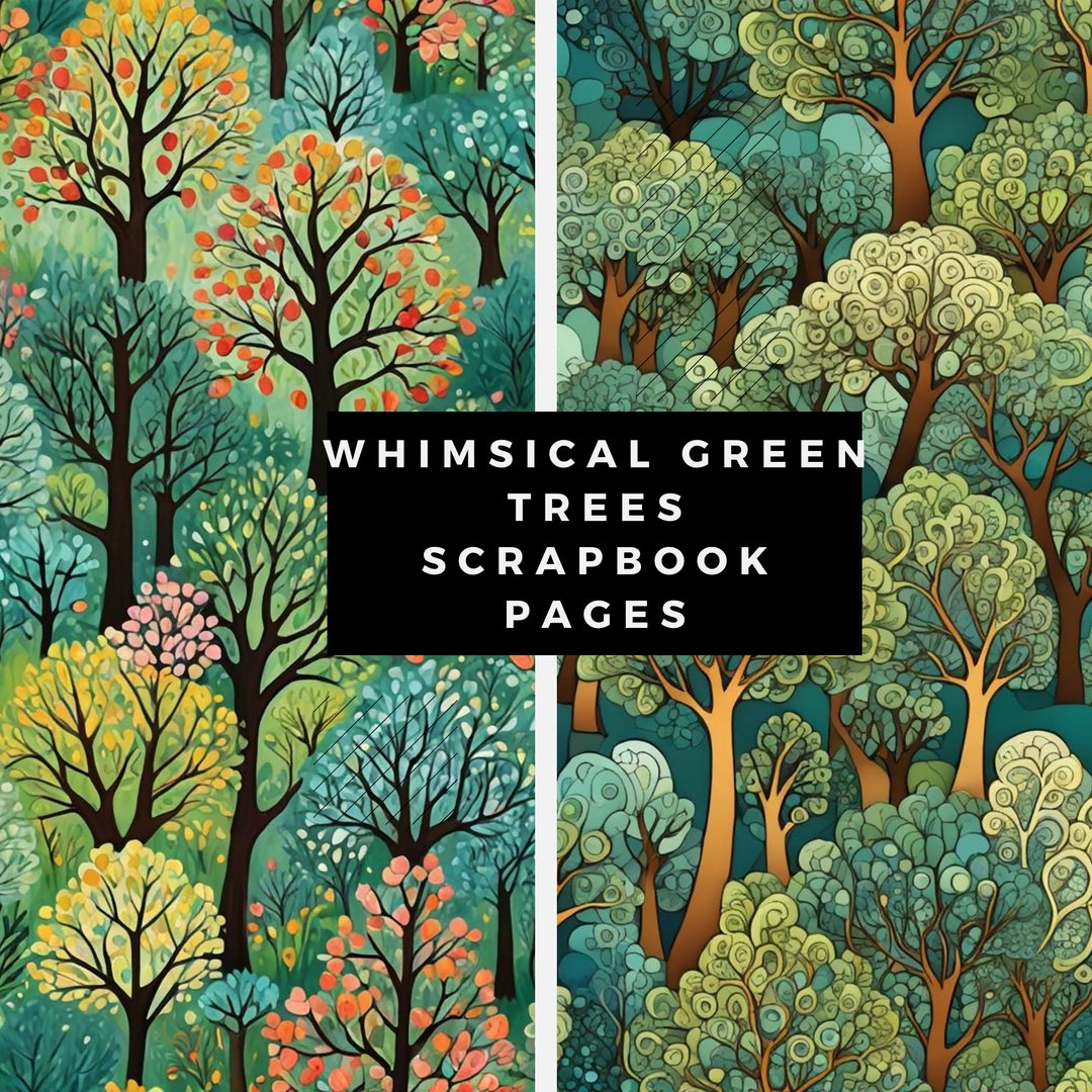 12 Printable Scrapbook Sheets Whimsical Green Trees Journal Paper ...
