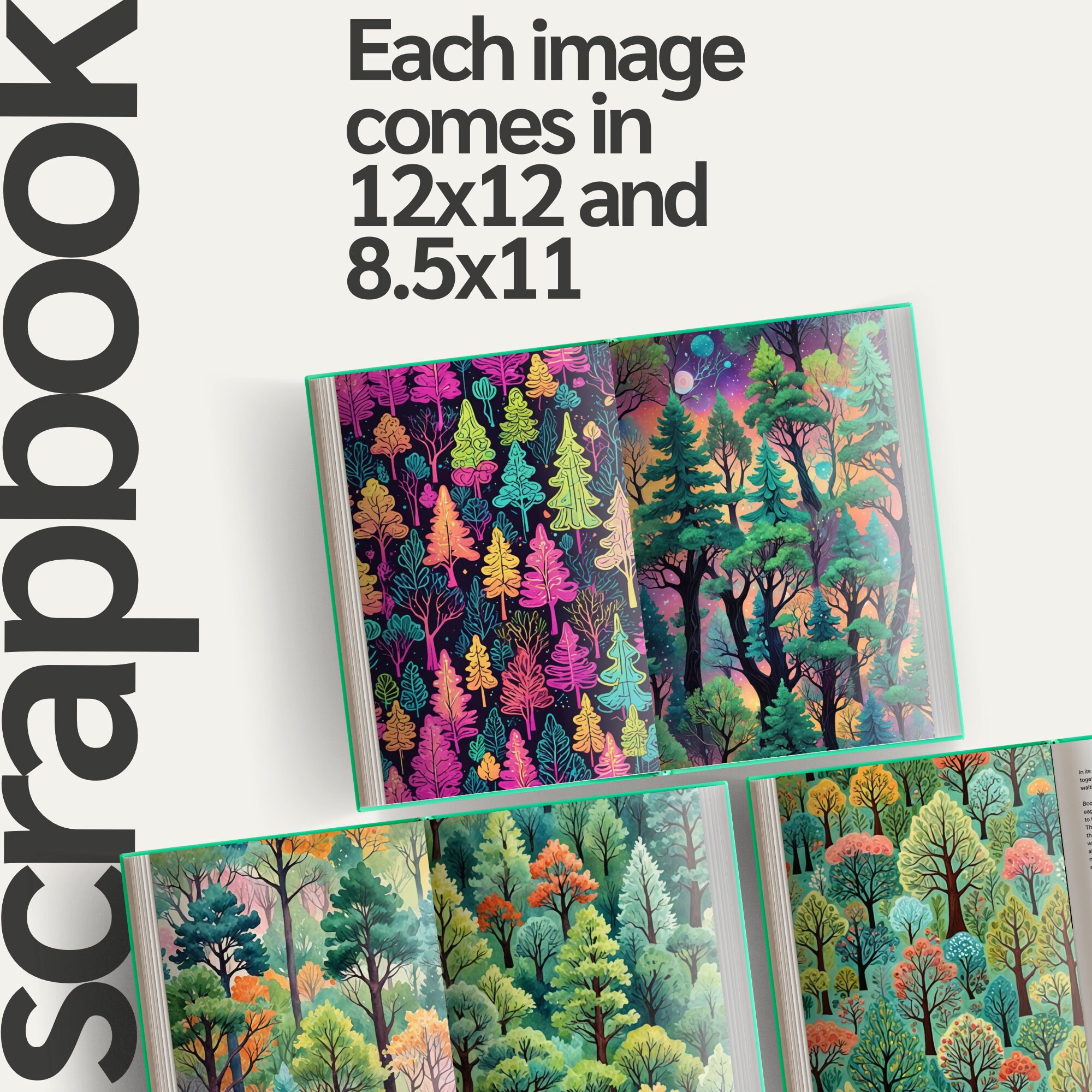 13 Printable Scrapbook Sheet Colorful Trees Decorative Craft Paper Junk ...