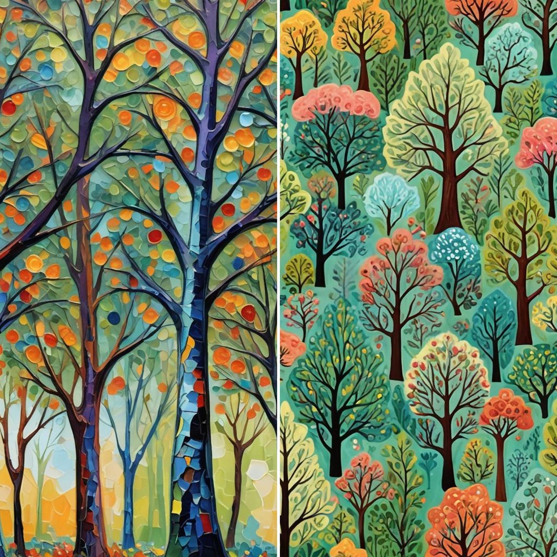 13 Printable Scrapbook Sheet Colorful Trees Decorative Craft Paper Junk ...