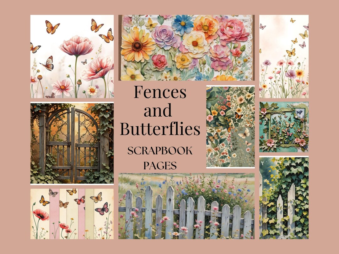Fences and Butterflies, Printable Scrapbook Pages, Junk Journal Paper ...