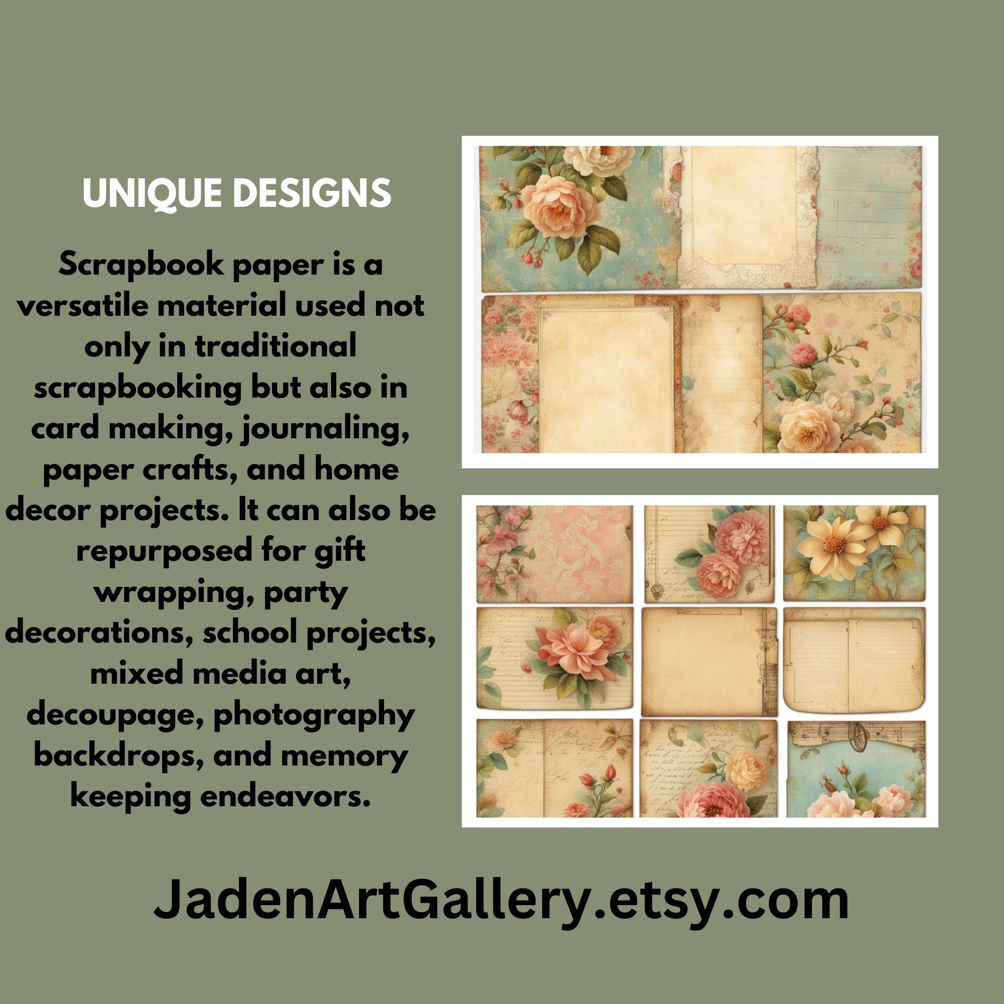 12 Printable Scrapbook Sheets Antique Roses Bookmarks Paper Crafts Junk ...