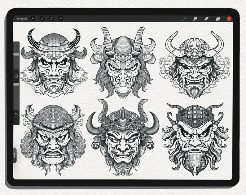 Japanese Demon Masks: 85 Digital Stamps for Your Creativity - Etsy