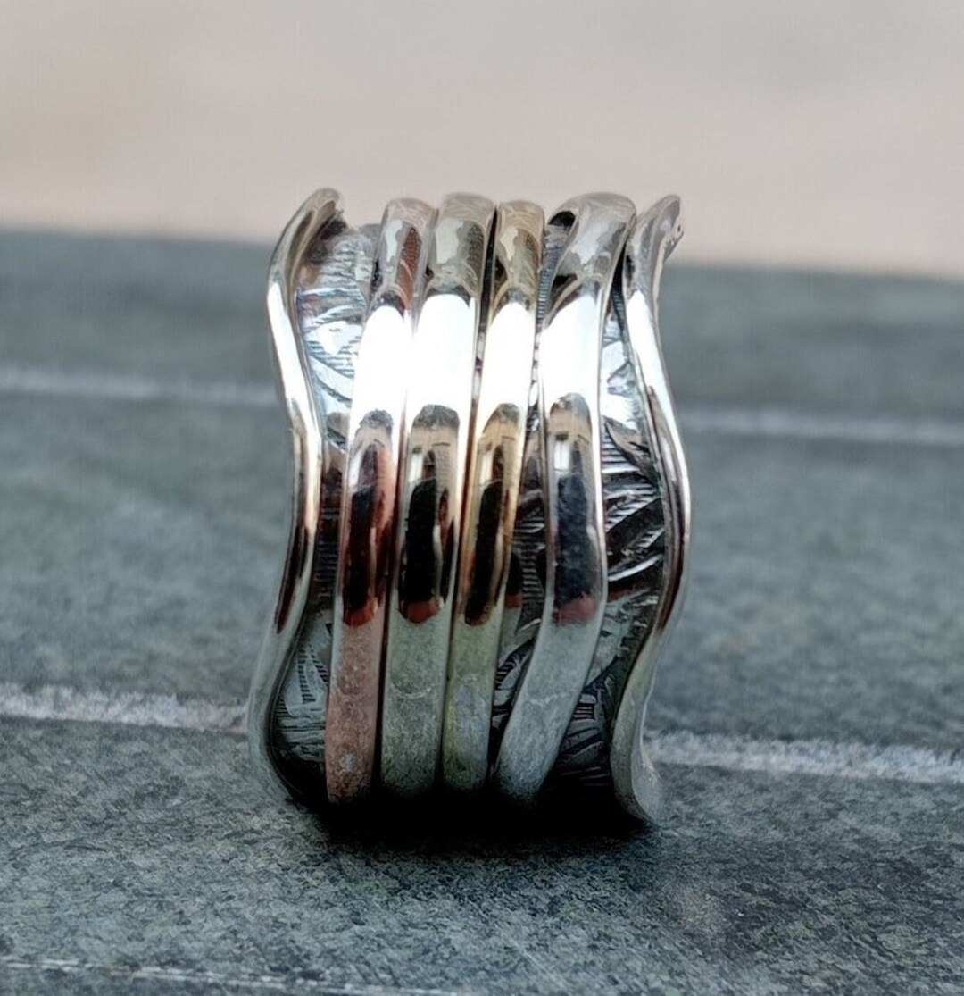 Multi Tone Spinner Ring, Handmade Floral Ring, Spinning Band, Anxiety ...