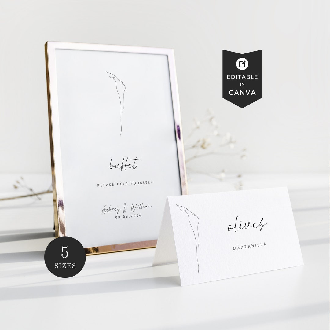 Wedding Buffet Menu Card, Wedding Buffet Menu Sign, Food Labels for ...