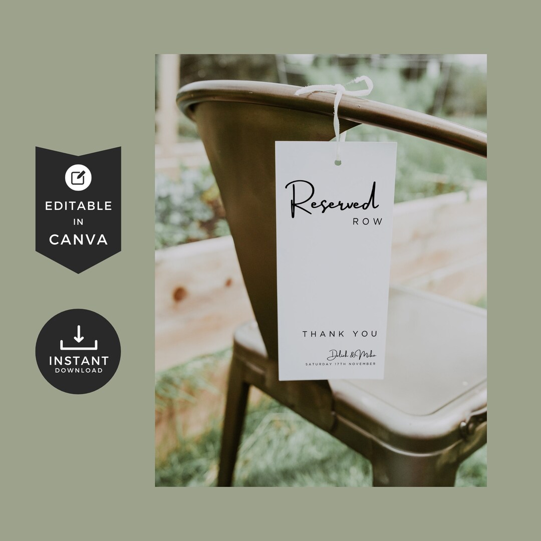 Reserved Row Template, Reserved Row Wedding Sign, Reserved Seating ...
