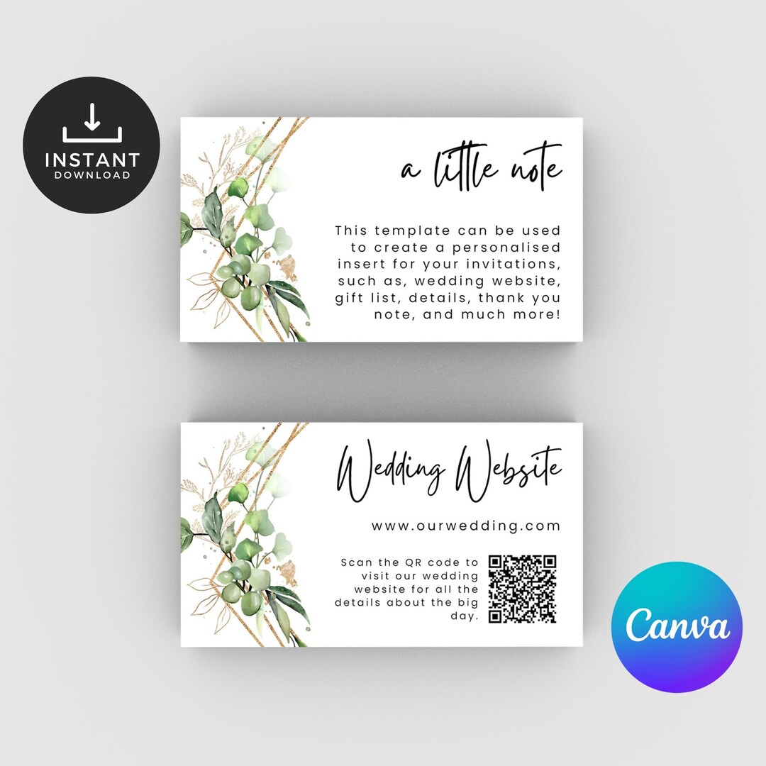 Wedding Invitation Insert Templates Minimalist Greenery and - Etsy