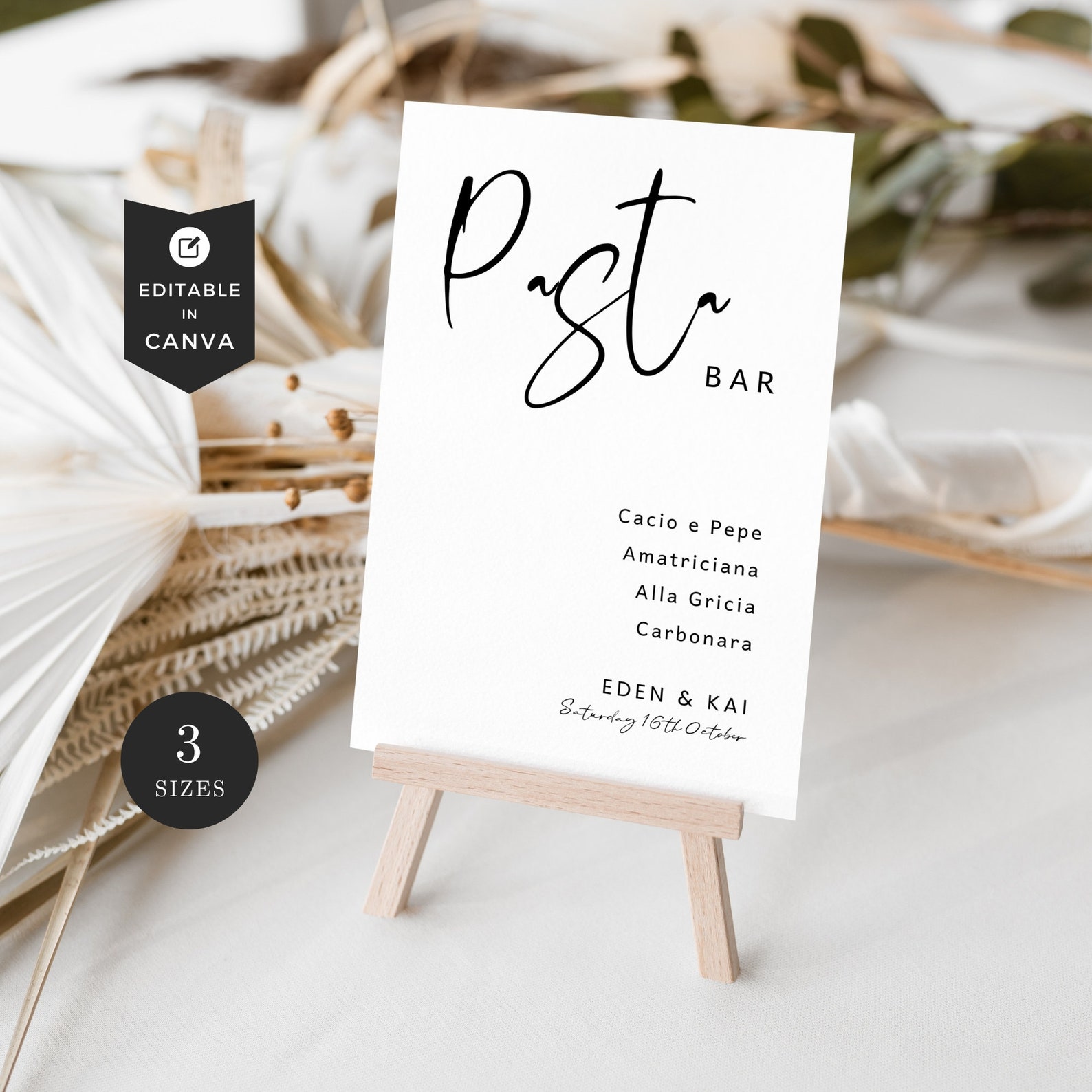 Pasta Bar Printable, Pasta Bar Wedding Menu Sign, Wedding Pasta Sign ...