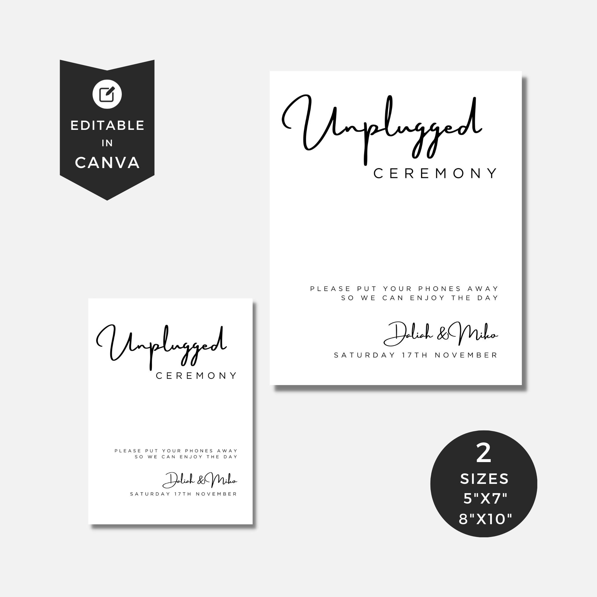 Unplugged Ceremony Sign Template Canva, Unplugged Wedding Ceremony ...