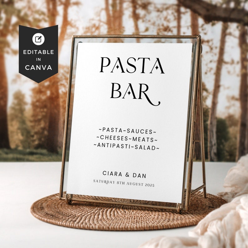 Pasta Bar Sign, Minimalist Pasta Bar Wedding Sign, Grazing Table ...