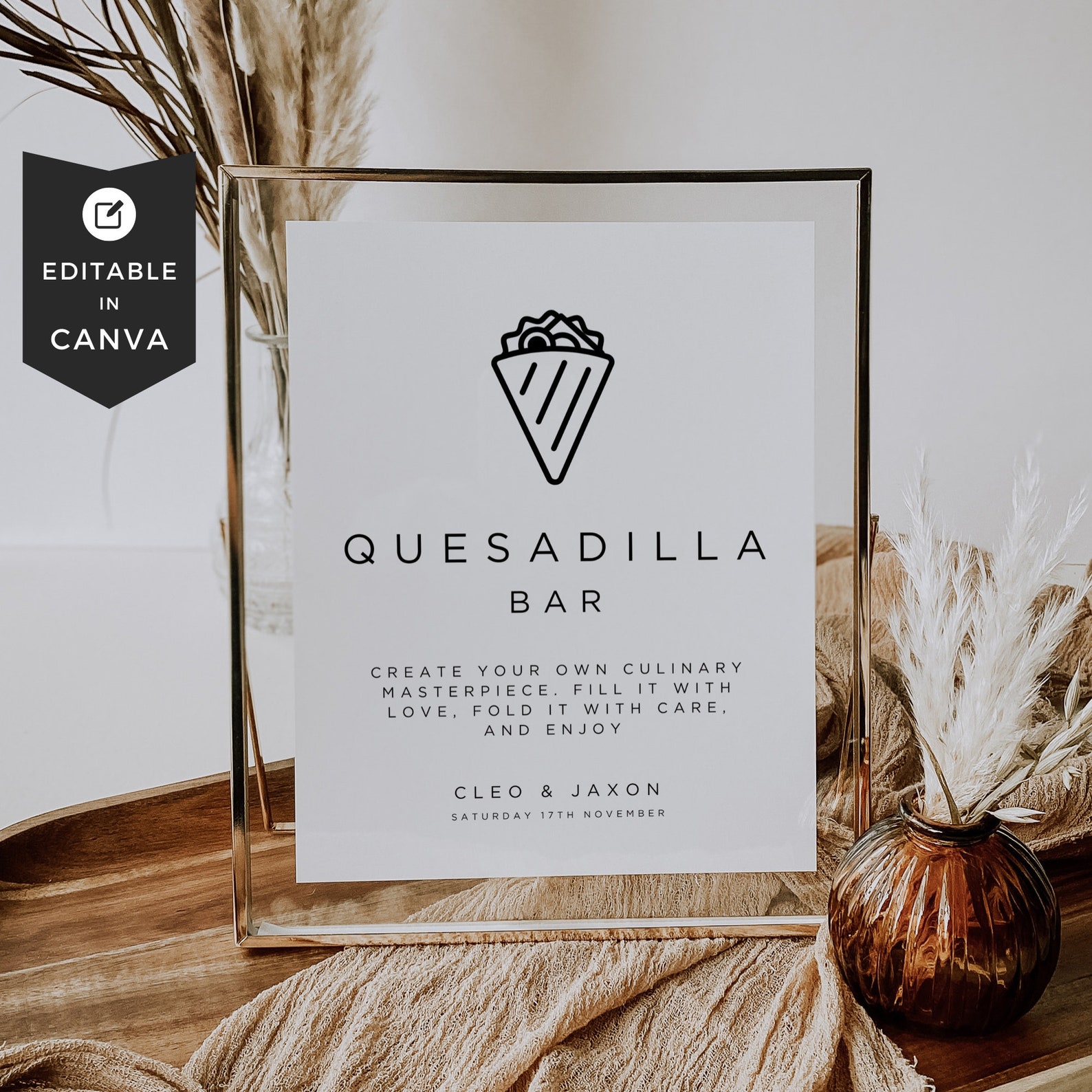 Printable Quesadilla Bar Sign: Minimalist Wedding Food Station (digital ...