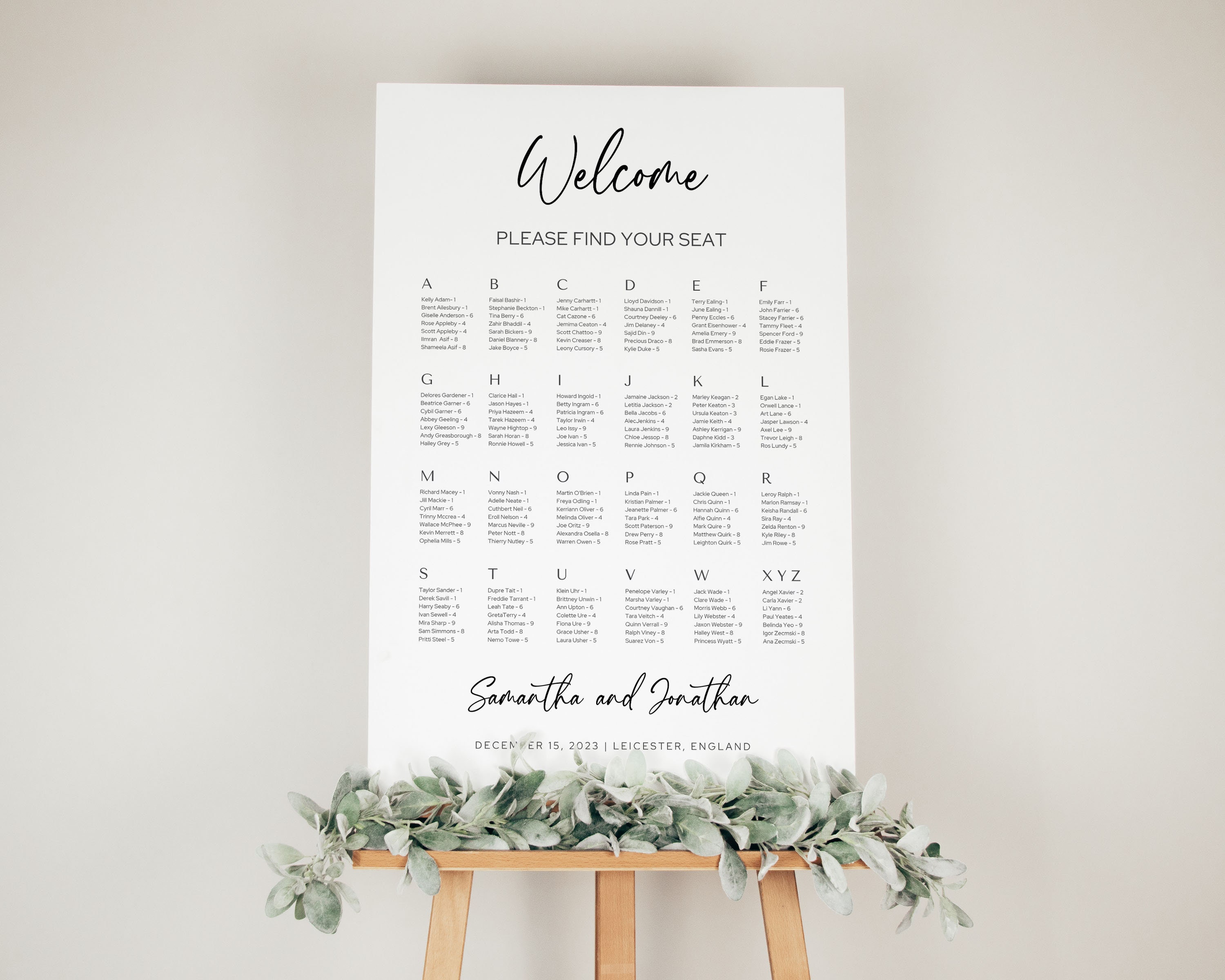 Wedding Seating Chart Alphabetical Order Template, Minimalist Editable ...