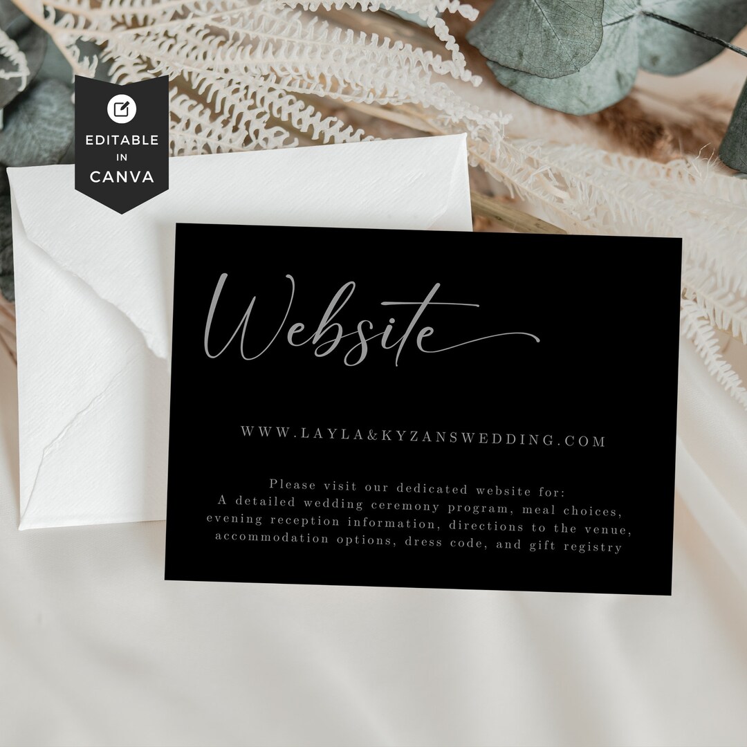 Wedding Invite Insert Canva, Black Wedding Website Insert Card, Wedding ...