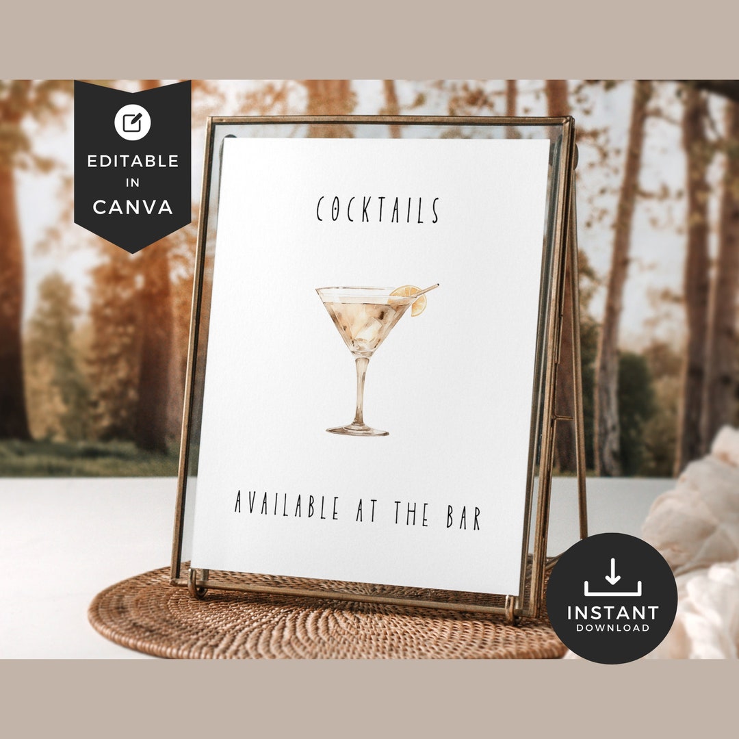 Wedding Cocktail Hour Bar Sign, Cocktails, Drinks Bar Menu, Canva ...