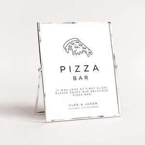 Pizza Menu Sign, Pizza Bar Love at First Slice, Pizza Bar Wedding Sign ...