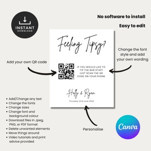 Feeling Tipsy QR Code Sign Wedding Printable Tip Jar Signs - Etsy