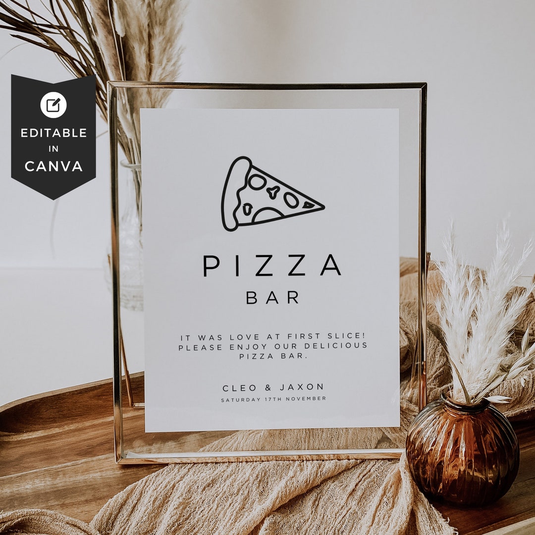 Pizza Menu Sign, Pizza Bar Love at First Slice, Pizza Bar Wedding Sign ...