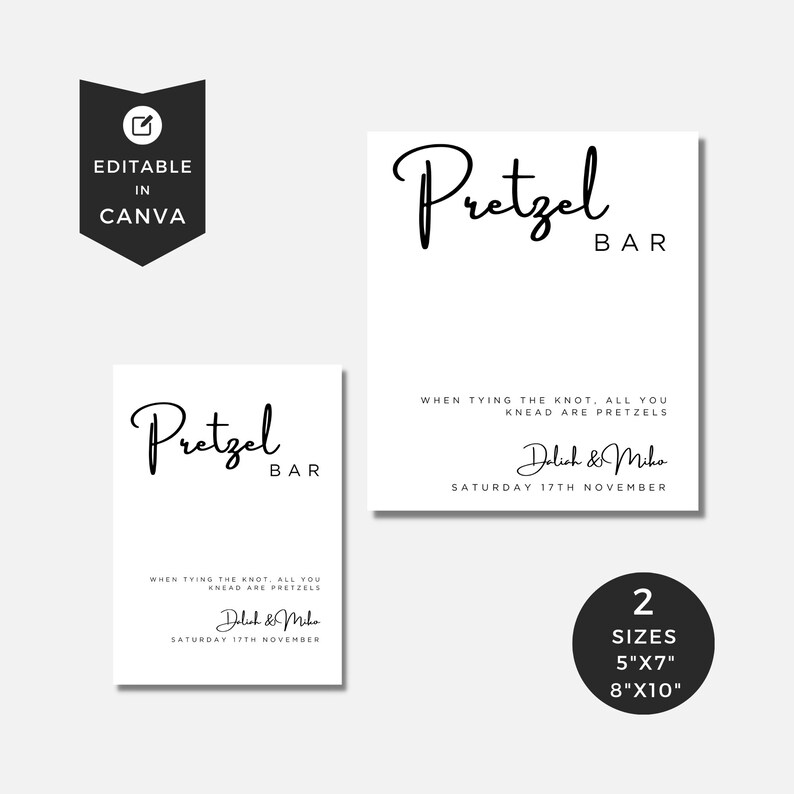 Pretzel Bar Sign, Minimalist Snack Bar Wedding Sign, Grazing Table ...