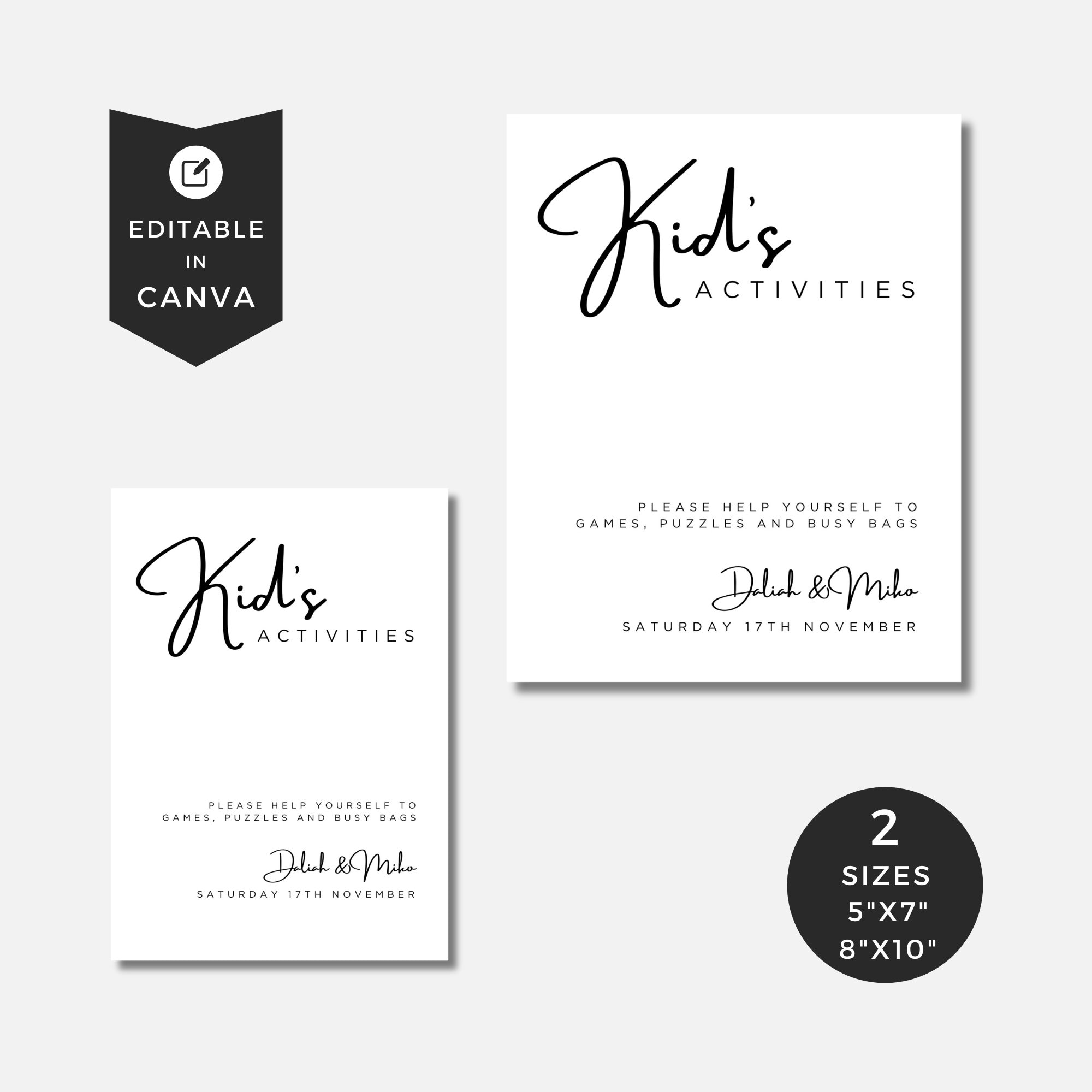 Kids Activities Sign Wedding, Kids Activities Wedding Sign, Children's ...