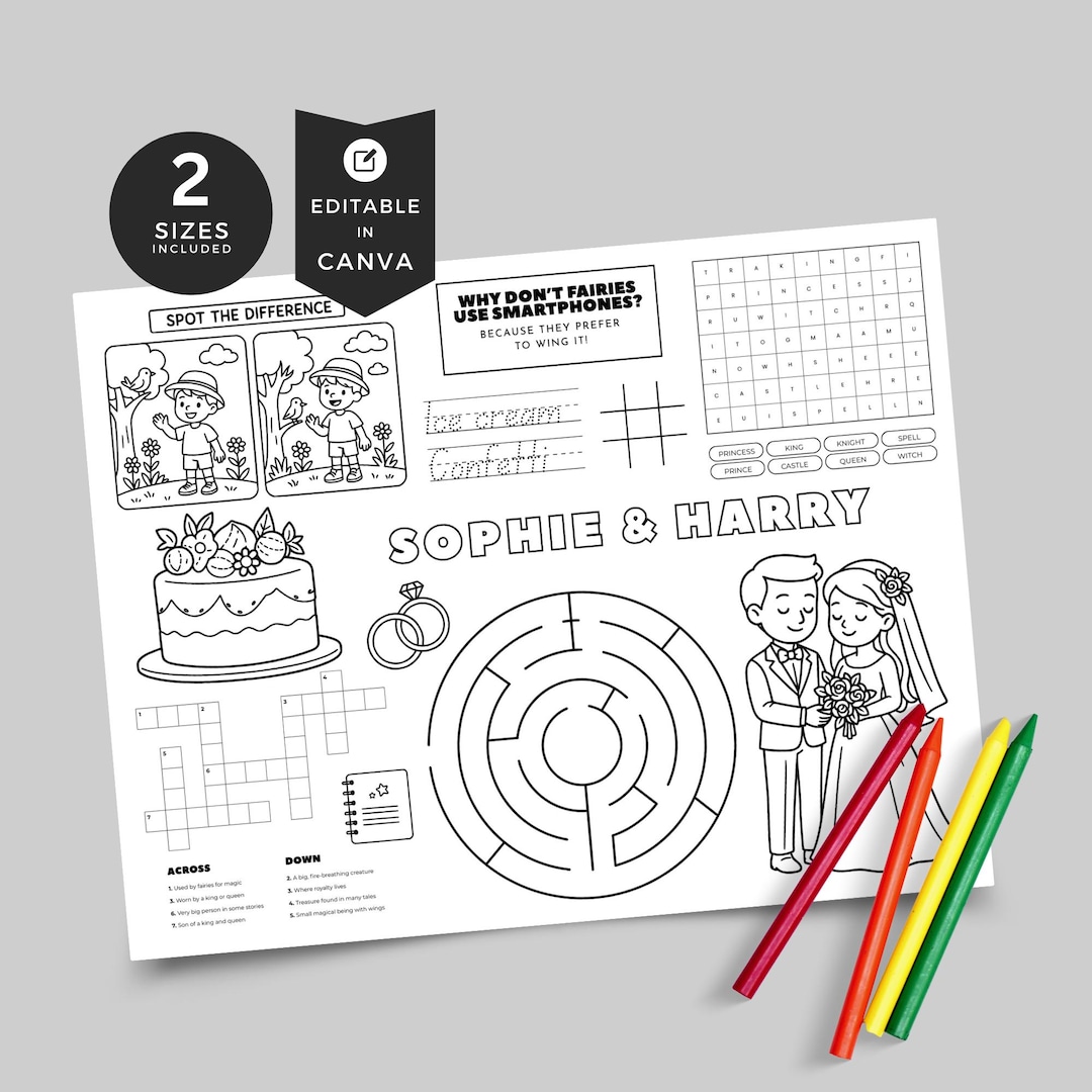 Personalized Coloring Wedding Placemat Activity for Kids Printable ...