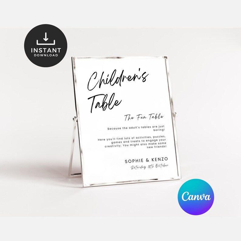 Kids Table Wedding Sign Activity Box Canva Template Editable - Etsy