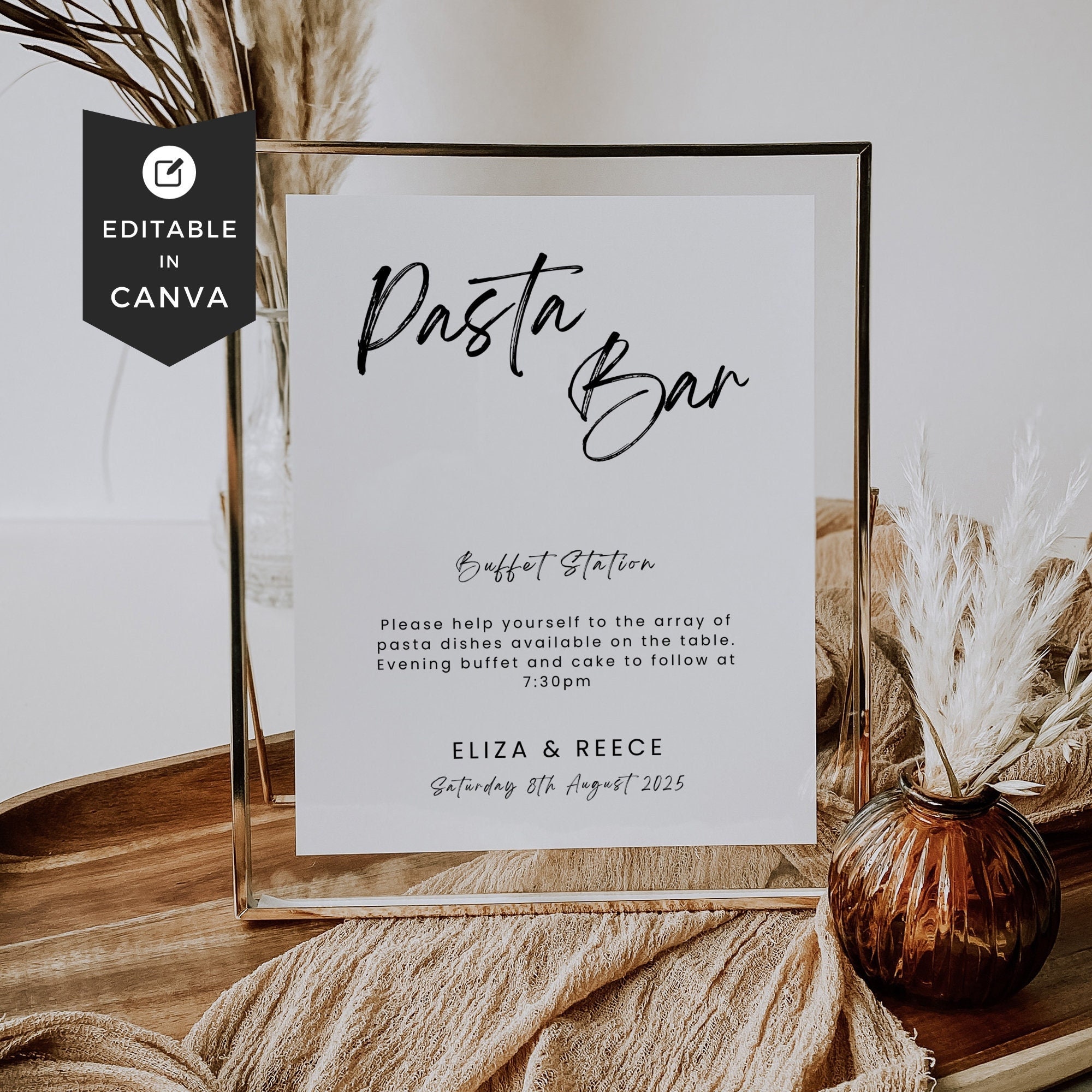 Pasta Bar Sign, Minimalist Pasta Bar Wedding Sign, Grazing Table ...