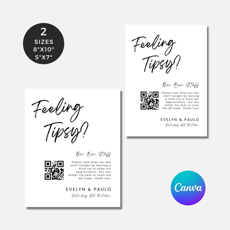 Feeling Tipsy QR Code Sign Wedding Printable Tip Jar Signs - Etsy