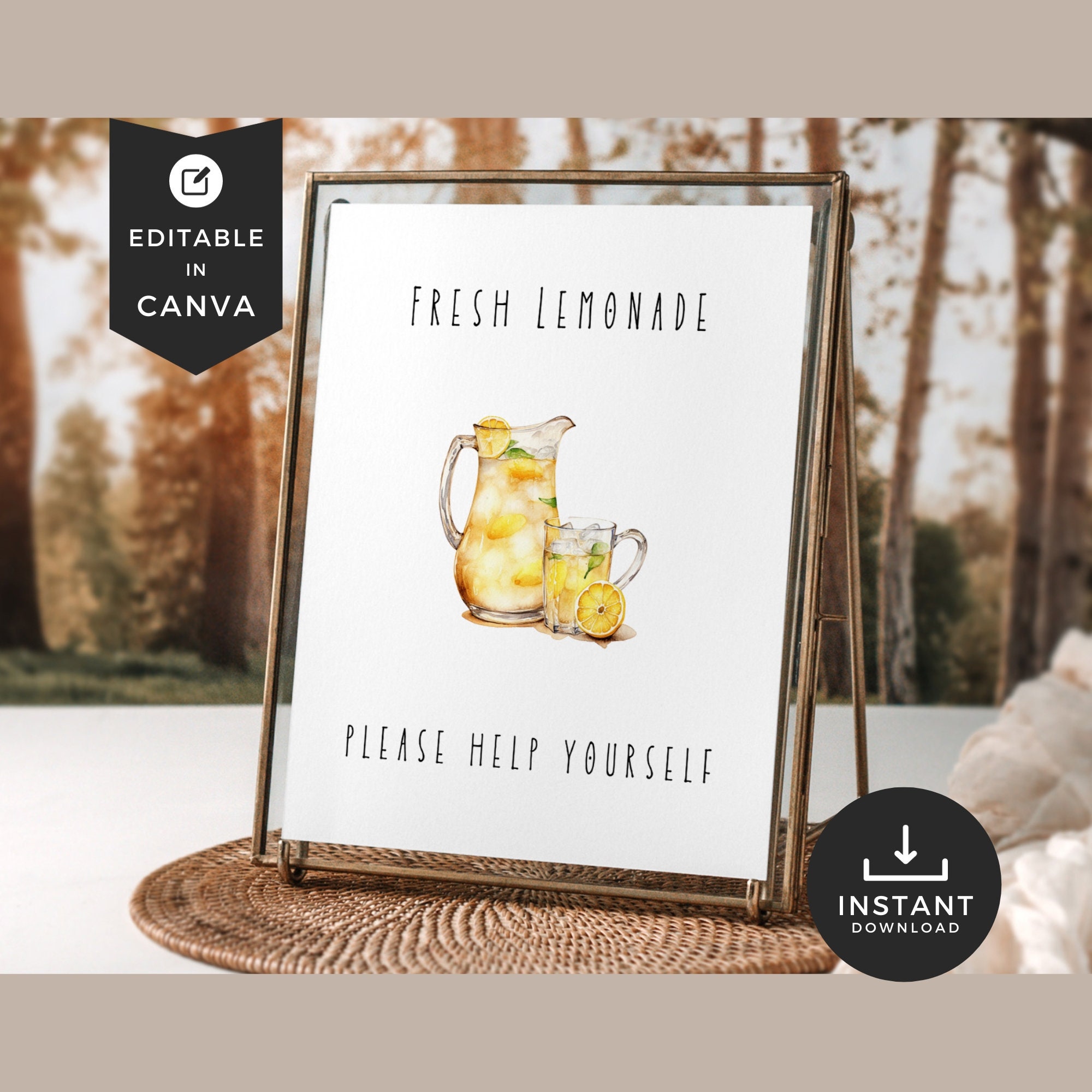 Lemonade Sign Printable, Lemonade Stand Sign, Wedding Drinks Menu, Non ...