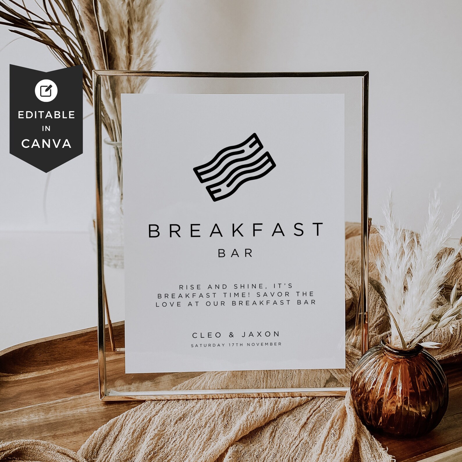 Wedding Breakfast Bar Sign, Minimal Grazing Table Top Buffet Food Sign ...