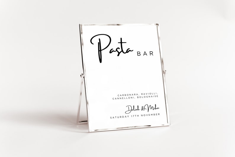 Pasta Bar Sign, Minimalist Pasta Bar Wedding Sign, Grazing Table ...