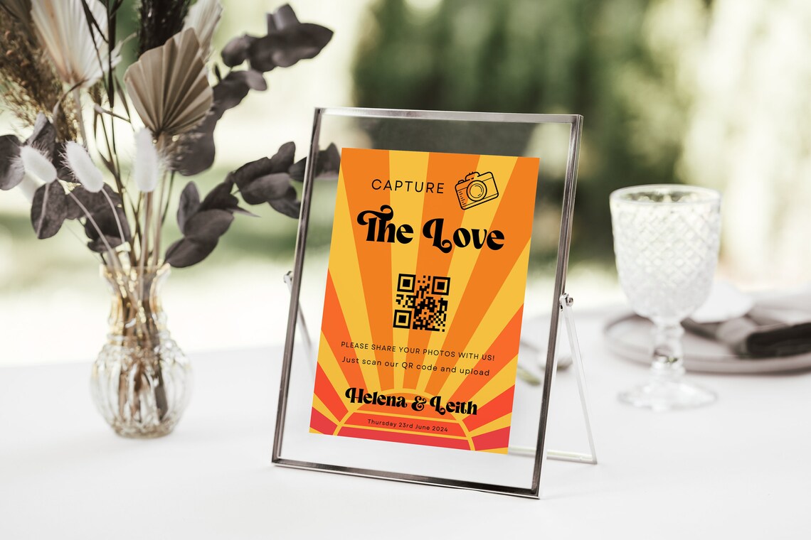 Retro Font Wedding Sign, QR Code Sign for Wedding Pictures, Retro ...