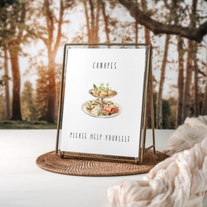 Food Menu Wedding Sign, Canapes Buffet Signs, Editable Canva Template ...