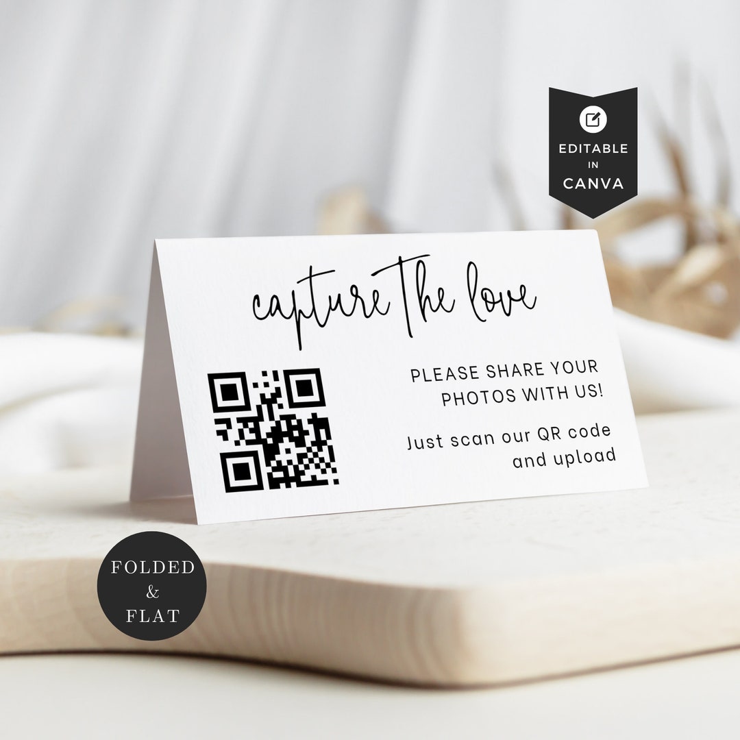 QR Code for Photo Sharing Wedding, Place Card, Reception Signage, Scannable Signs, Canva Instant ...