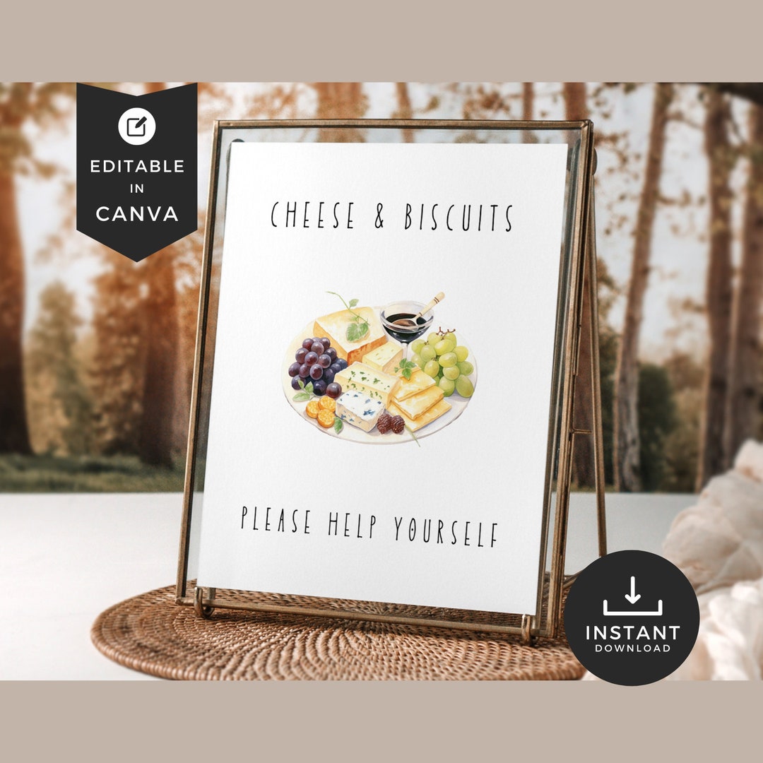 Wedding Buffet Menu Sign, Cheese and Biscuits Buffet Sign, Wedding ...