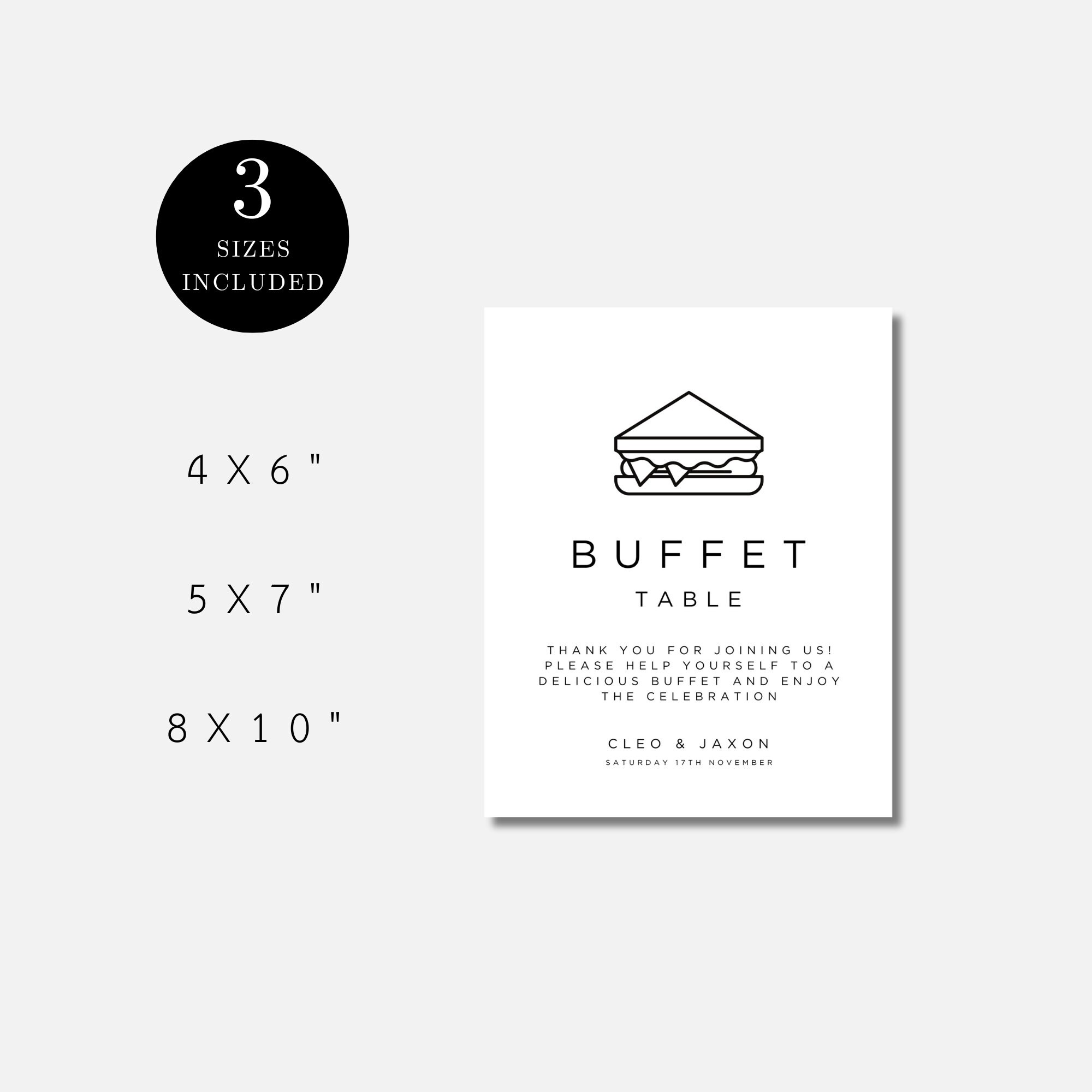 Food Signs for Buffet Template, Minimalist Grazing Table Wedding Buffet ...