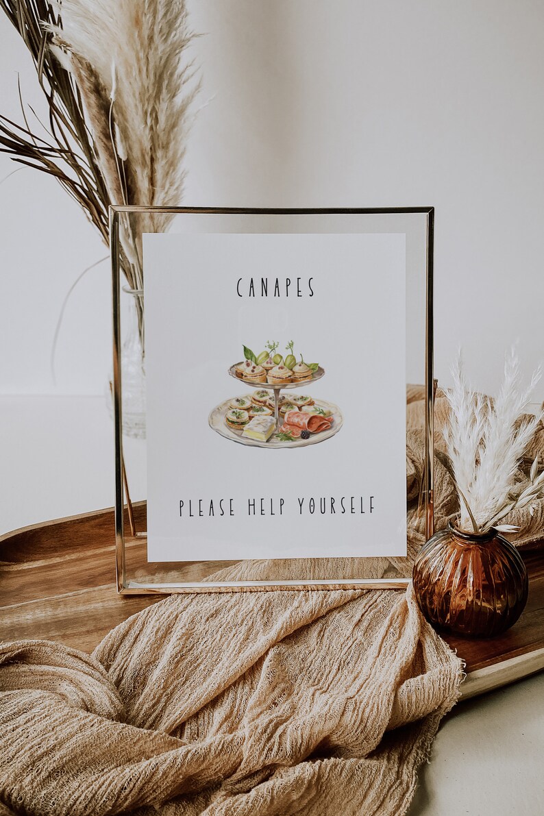 Food Menu Wedding Sign, Canapes Buffet Signs, Editable Canva Template ...