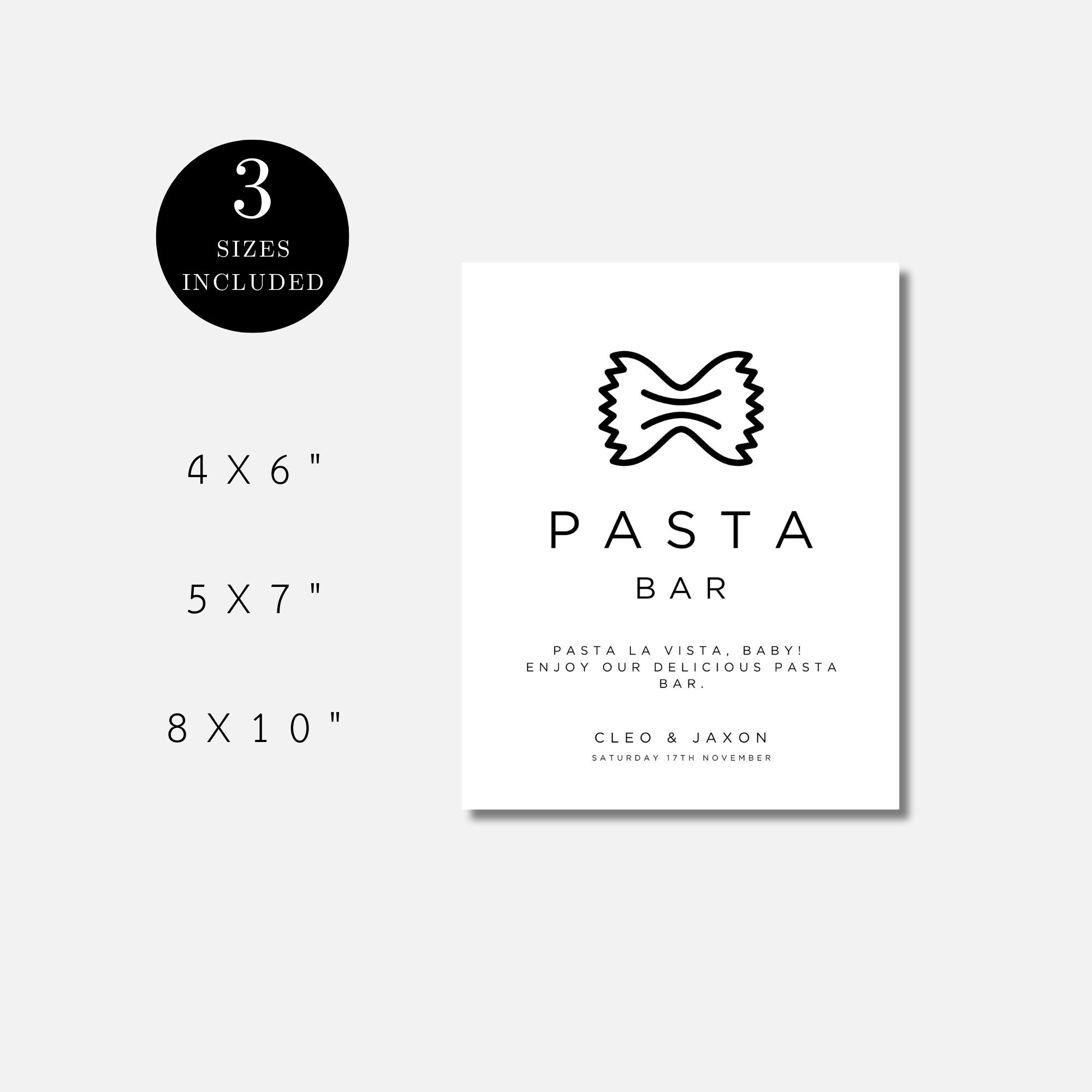 Pasta Sign, Pasta Night Poster Wedding Sign, Wedding Food Bar Menu Sign ...