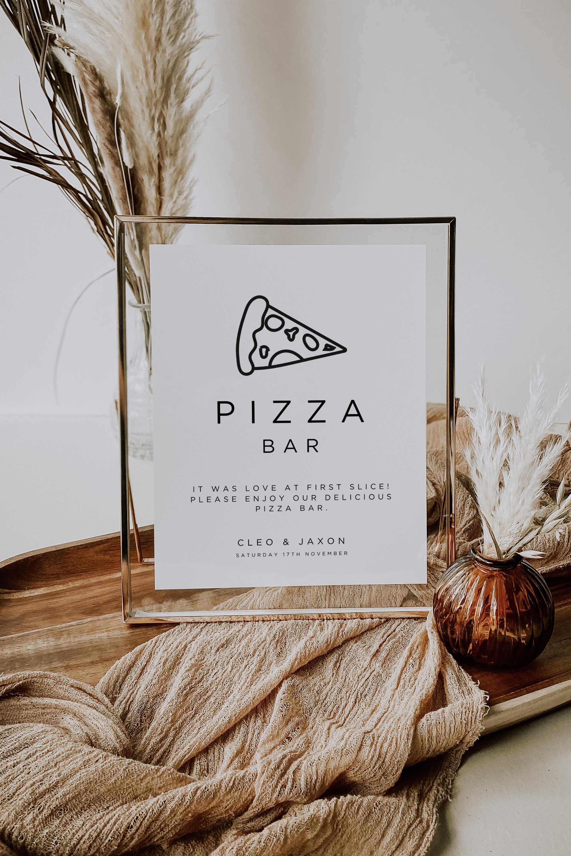 Pizza Menu Sign, Pizza Bar Love at First Slice, Pizza Bar Wedding Sign ...