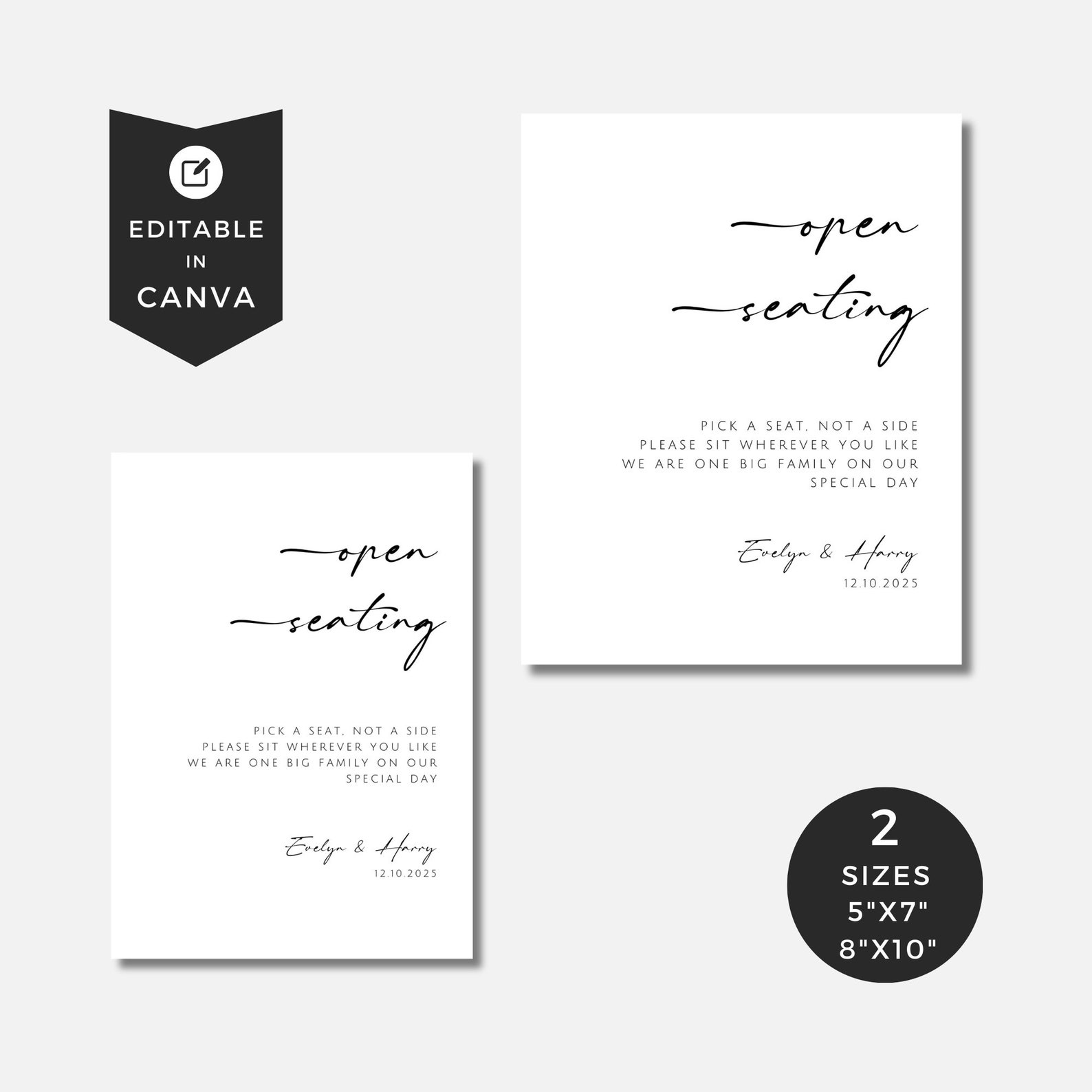 Open Seating Wedding Reception Sign, Open Seating Reception Sign, Open ...