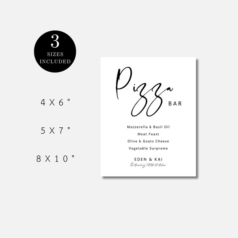 Pizza Menu Wedding, Pizza Menu Sign, Pizza Menu Templates, Wedding ...