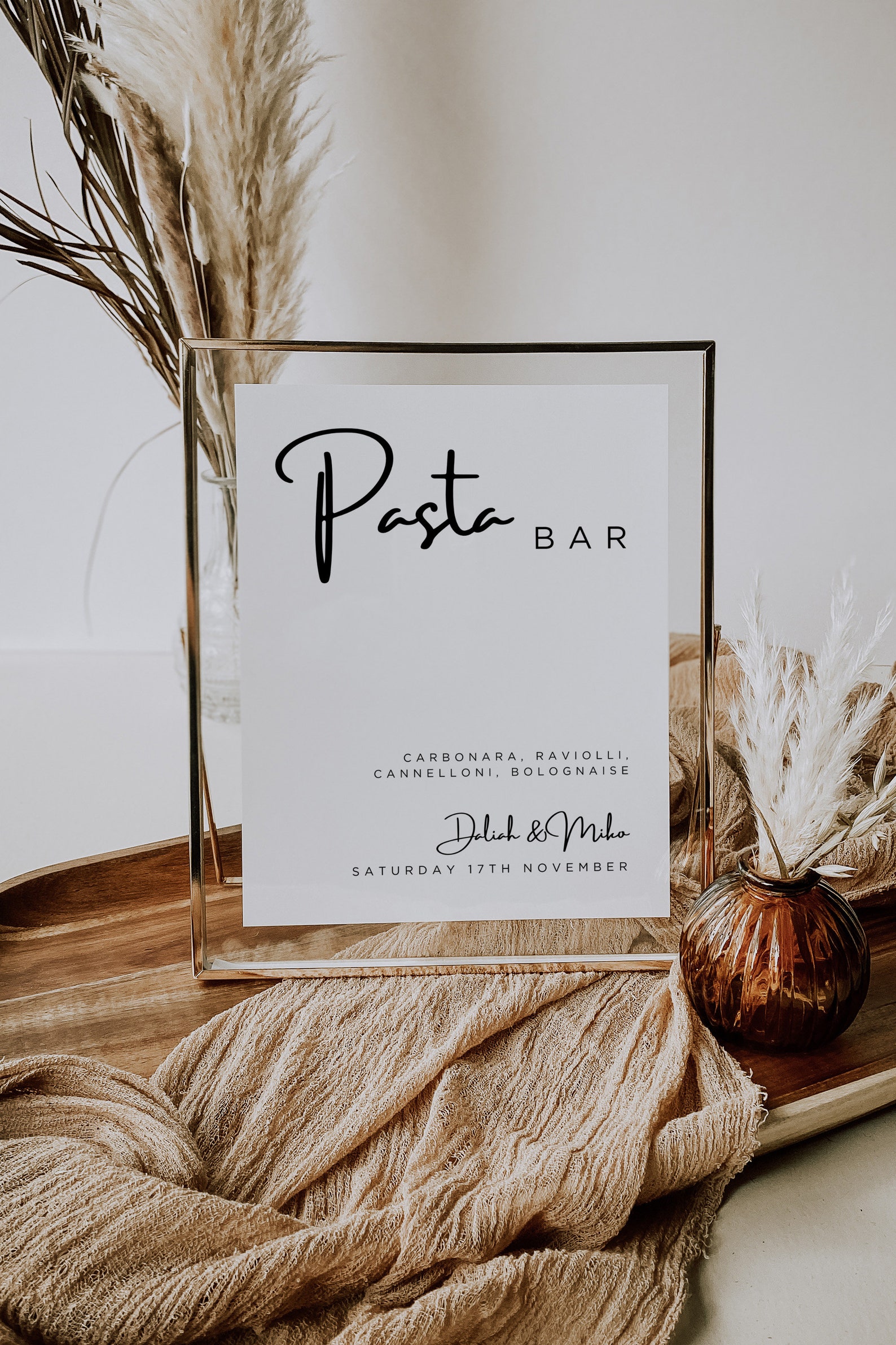 Pasta Bar Sign, Minimalist Pasta Bar Wedding Sign, Grazing Table ...