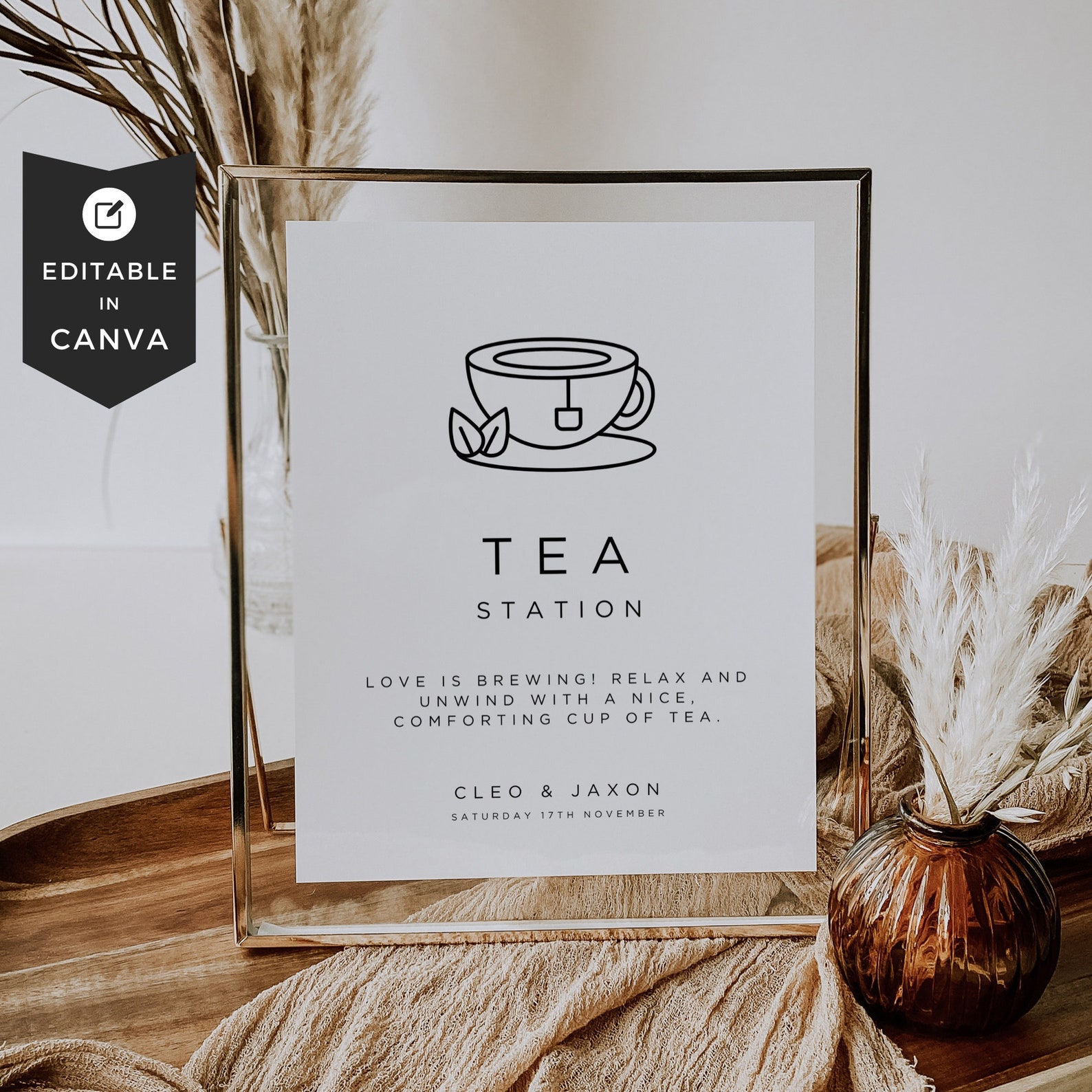 Milk Tea Bar Menu Sign Wedding, Tea Station, Hot Drinks Sign, Wedding ...