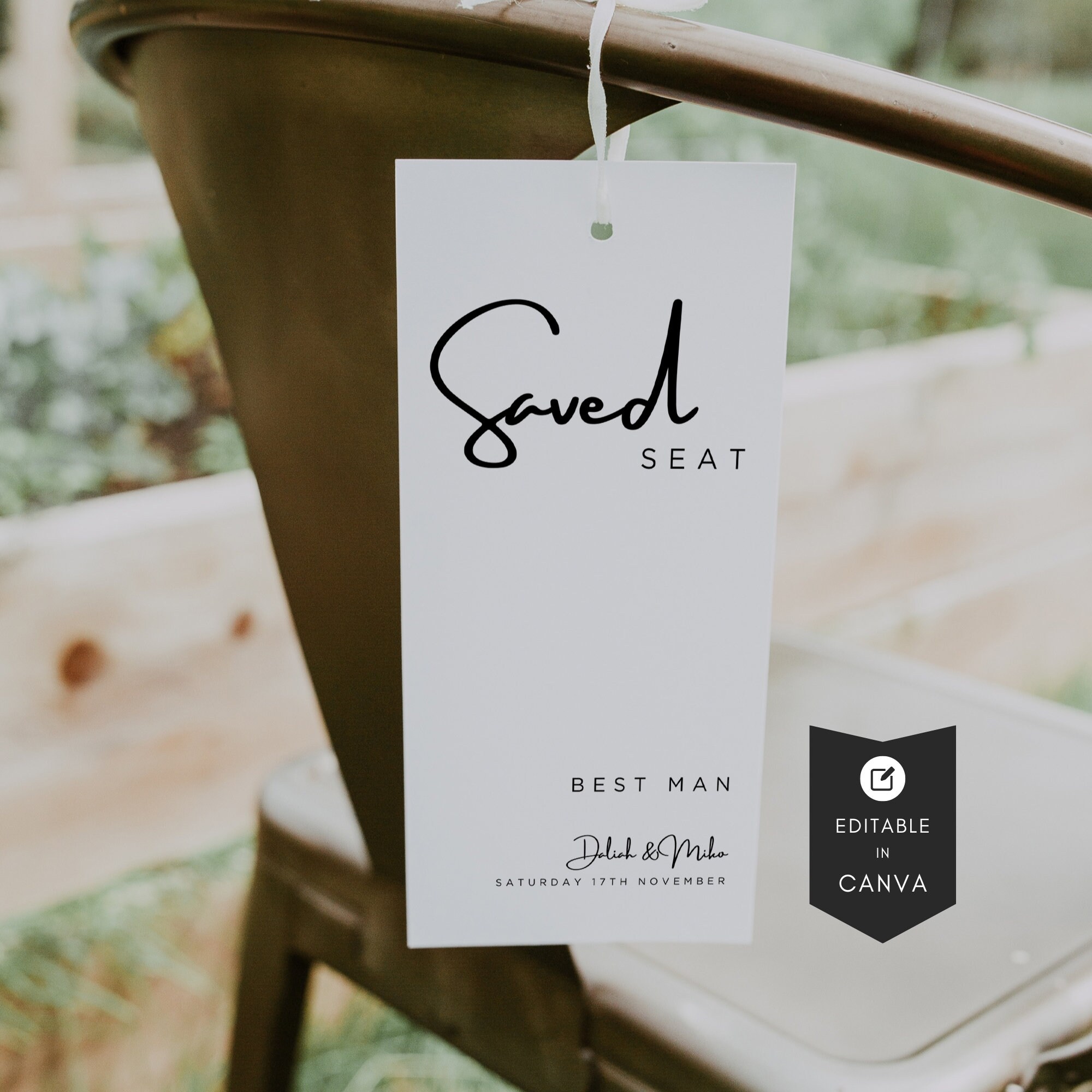 Best Man Reserved Seat Tag, Saved Seat Sign, Reserved Tag for Wedding ...