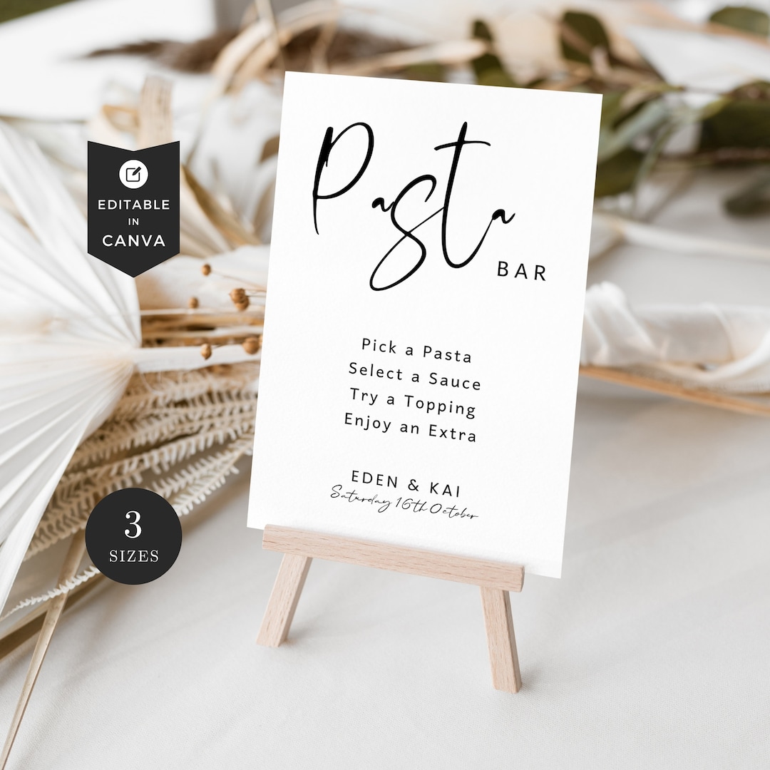 Pasta Sign, Pasta Bar Printable, Pasta Bar Wedding Menu Sign, Funky ...