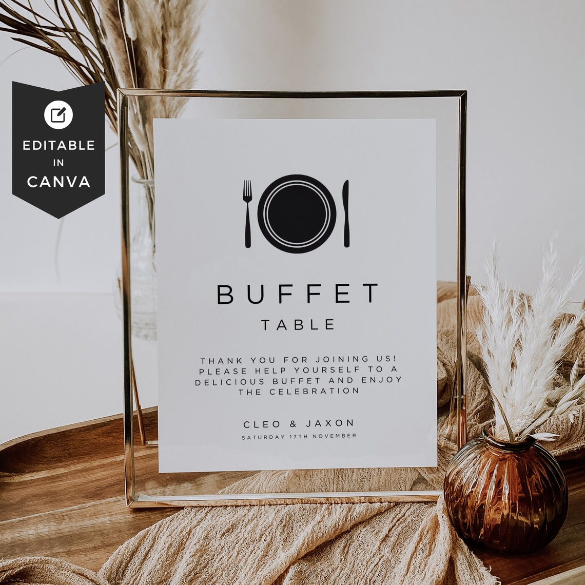 Wedding Buffet Menu Sign, Minimalist Grazing Table Wedding Buffet Food ...