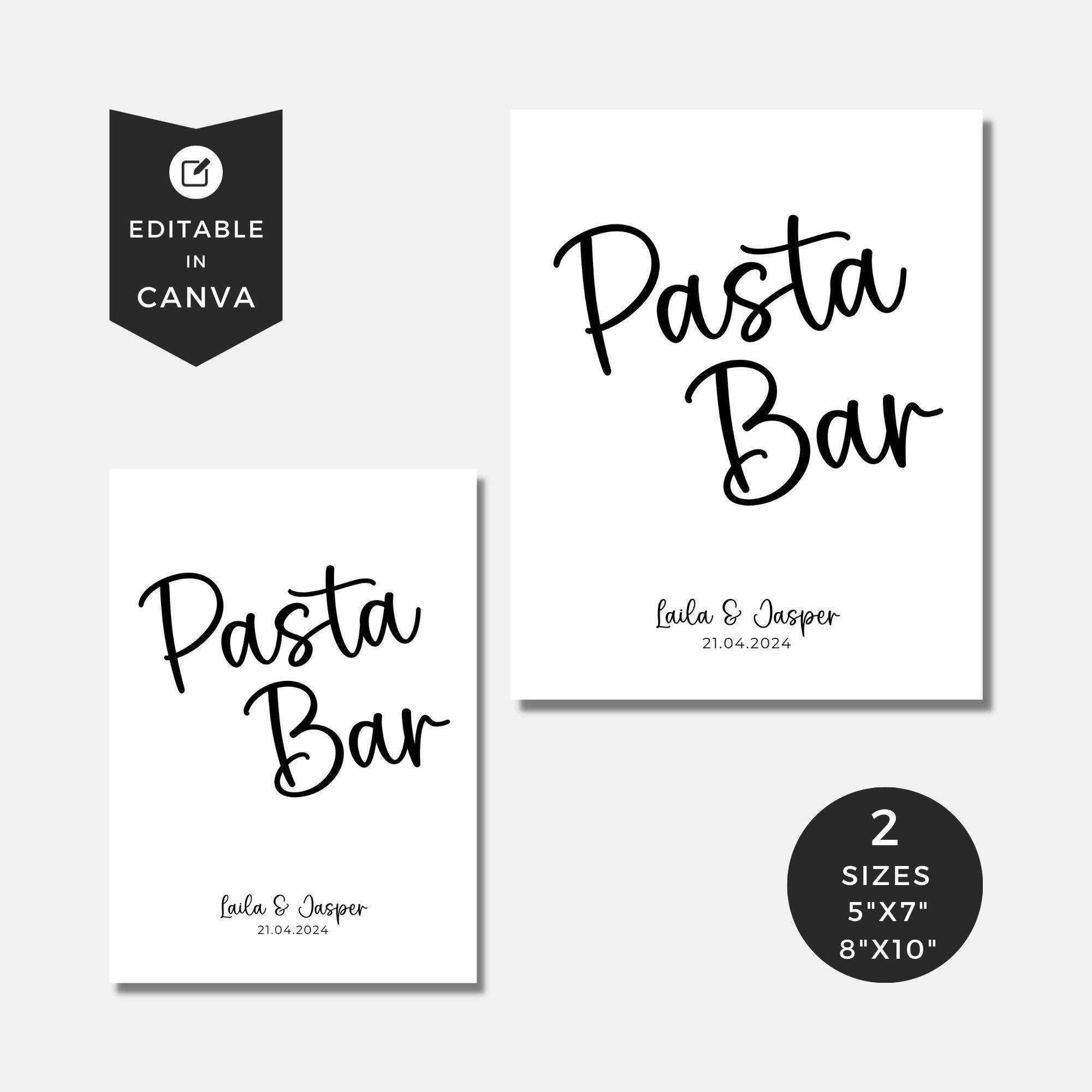 Pasta Bar Sign, Minimalist Pasta Bar Wedding Sign, Grazing Table ...
