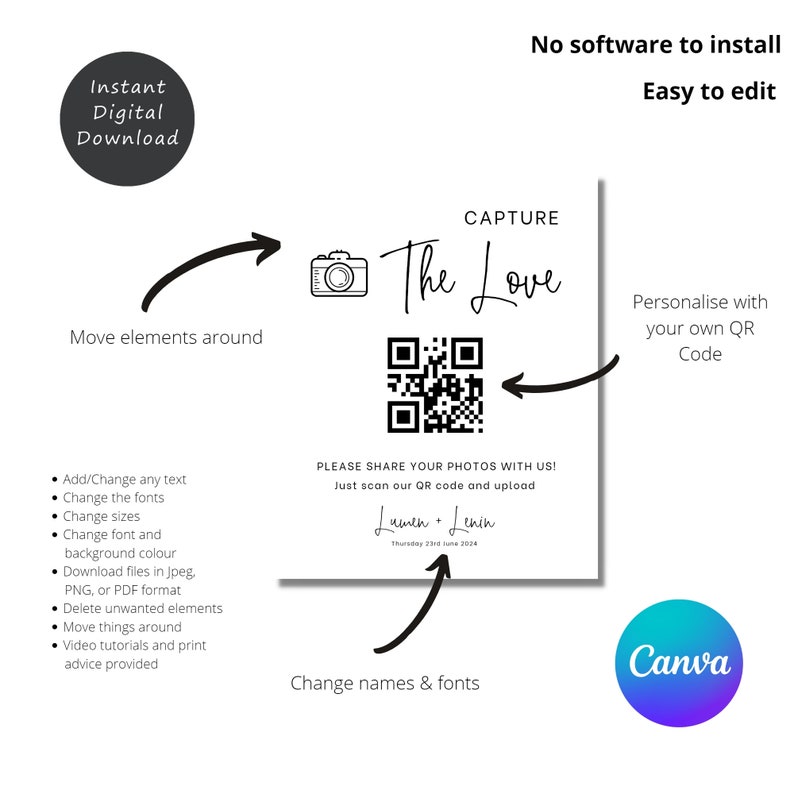 QR Code for Photo Sharing Wedding Place Card Reception - Etsy